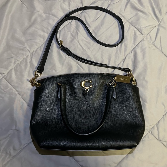 Coach | Bags | Coach Remi Pebbled Leather Satchel In Black Crossbody ...